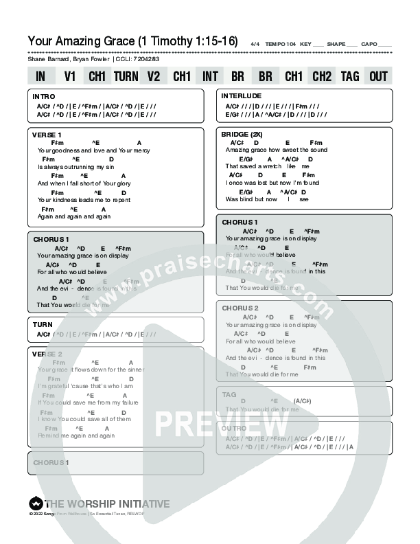 Your Amazing Grace Chords PDF (Kingdom Kids / Shane & Shane) - PraiseCharts