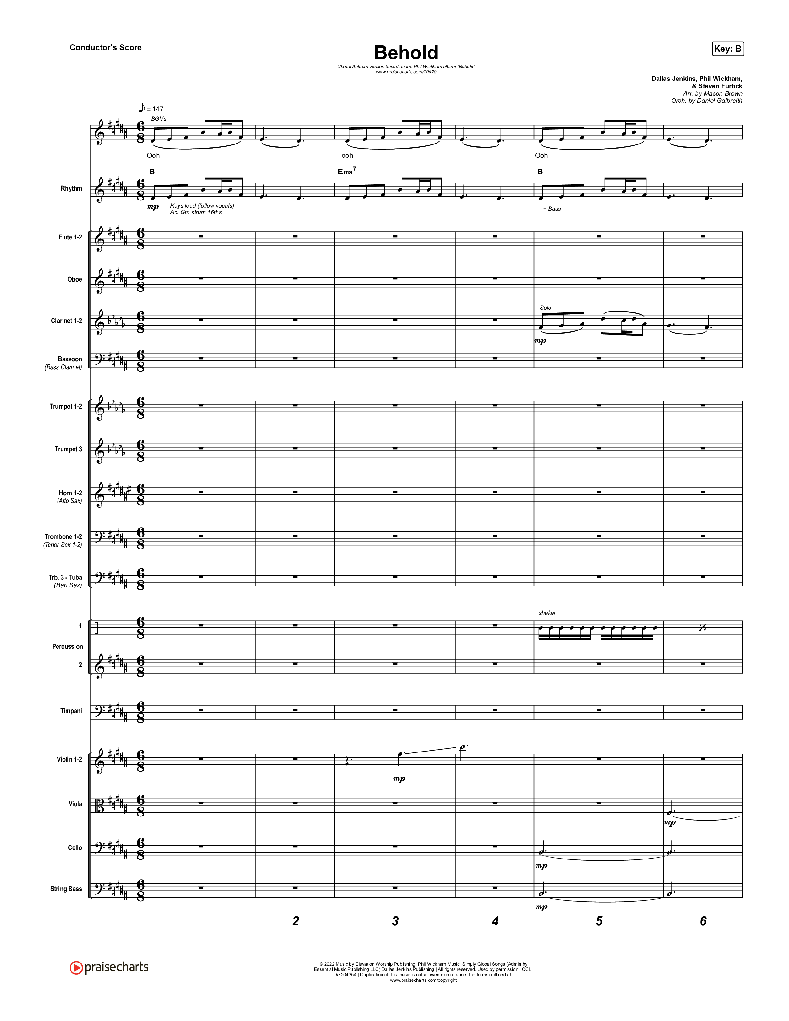 Behold Choral Anthem Satb Orchestration Phil Wickham Anne Wilson