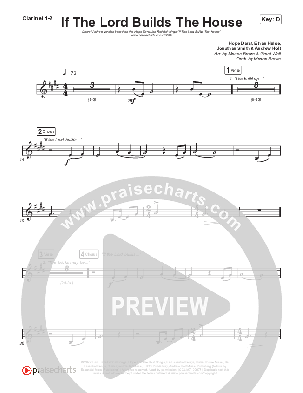If The Lord Builds The House (Choral Anthem SATB) Clarinet Sheet Music ...