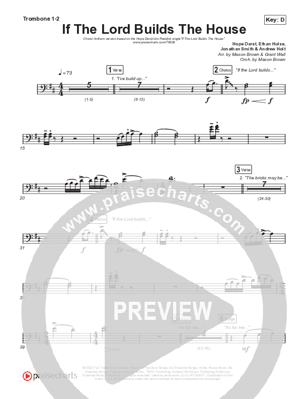 If The Lord Builds The House Choral Anthem Satb Trombone Sheet Music