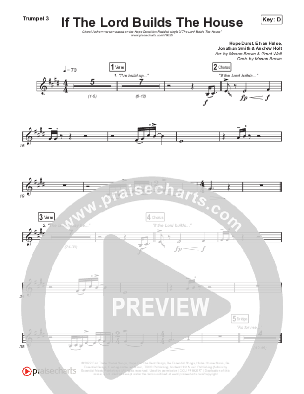 If The Lord Builds The House (Choral Anthem SATB) Trumpet Sheet Music ...