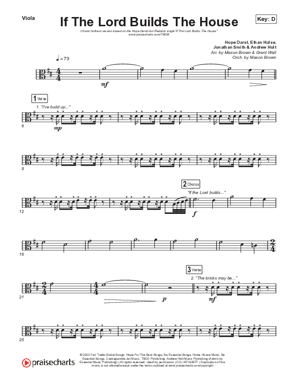 If The Lord Builds The House (Choral Anthem SATB) Viola Sheet Music PDF ...