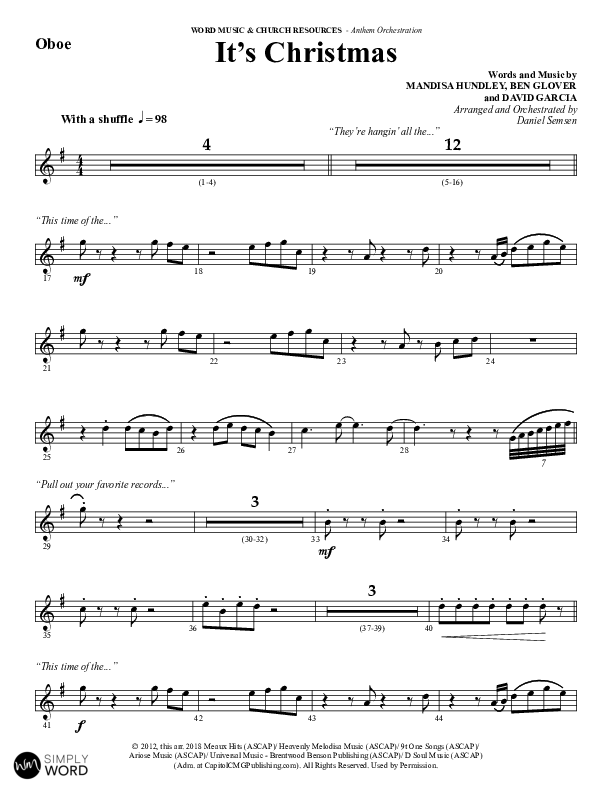 It's Christmas (Choral Anthem SATB) Oboe Sheet Music PDF (Word Music Choral / Arr. Daniel Semsen ...