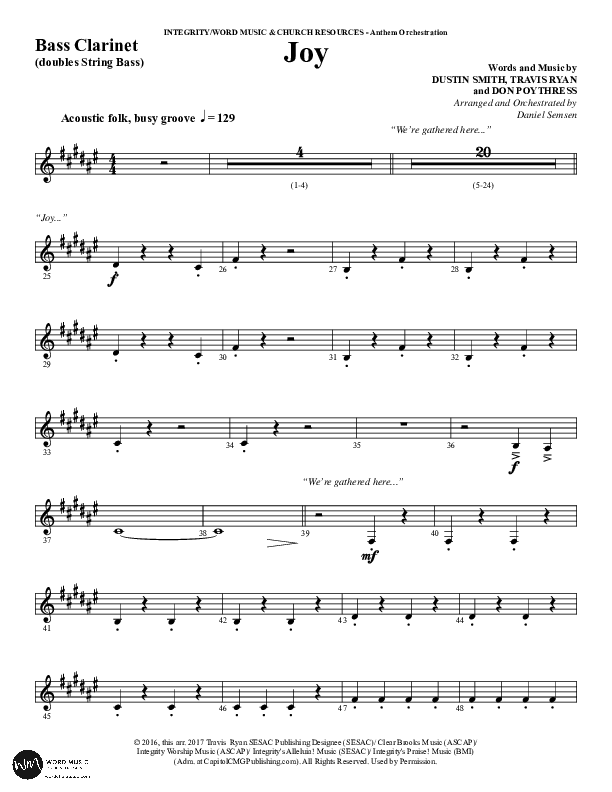 Joy (Choral Anthem SATB) Bass ClarinetSheet Music PDF (Word Music Choral / Arr. Daniel Semsen ...