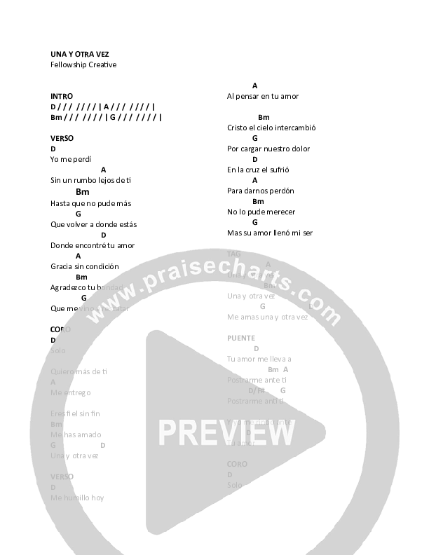 Una Y Otra Vez Chords PDF (Fellowship Creative) - PraiseCharts