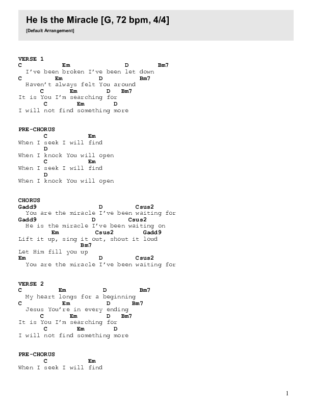 He Is The Miracle Chords PDF (Impact Worship) - PraiseCharts
