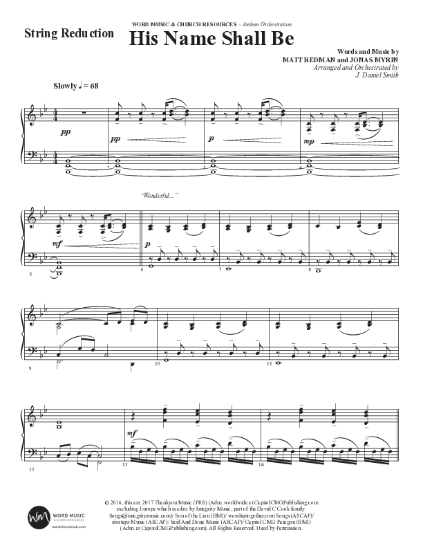 His Name Shall Be (Choral Anthem SATB) String Reduction Sheet Music PDF (Word Music Choral / Arr ...