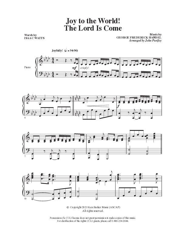 Joy To The World The Lord Is Come Sheet Music PDF (Ken Barker ...