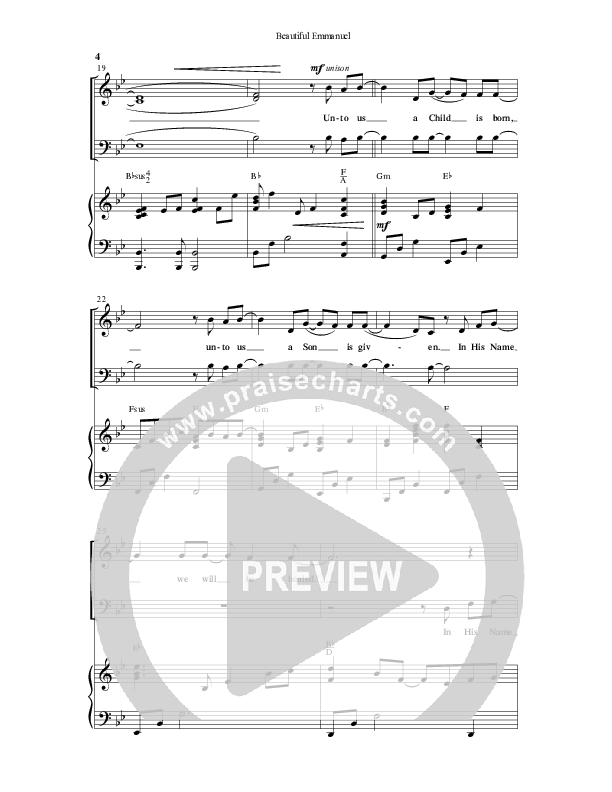 Beautiful Emmanuel (Choral Anthem SATB) Sheet Music PDF (Word Music ...