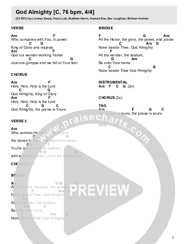 God Almighty Chords PDF (FOUNT) - PraiseCharts God Almighty Chords PDF (FOUNT) - PraiseCharts