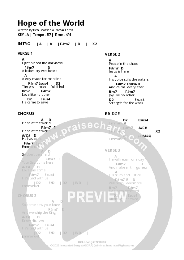 Hope Of The World Chords PDF (Ben Pearson / Riverside Music) - PraiseCharts