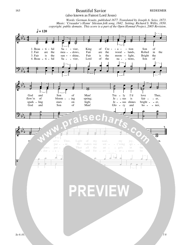 Beautiful Savior Hymn Sheet (Traditional Hymn) - PraiseCharts
