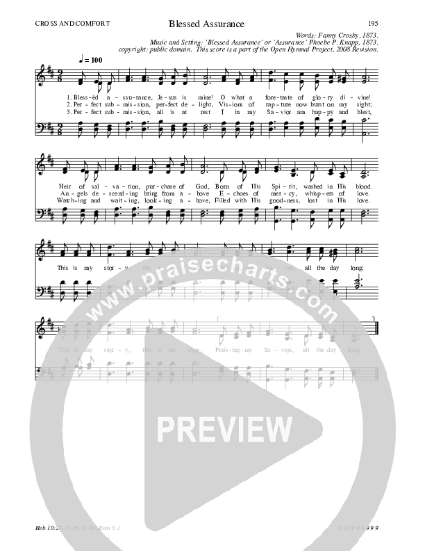 Blessed Assurance Hymn Sheet Traditional Hymn Praisecharts