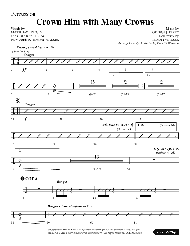 Crown Him With Many Crowns (Choral Anthem SATB) Percussion Sheet Music PDF (Lifeway Choral / Arr ...