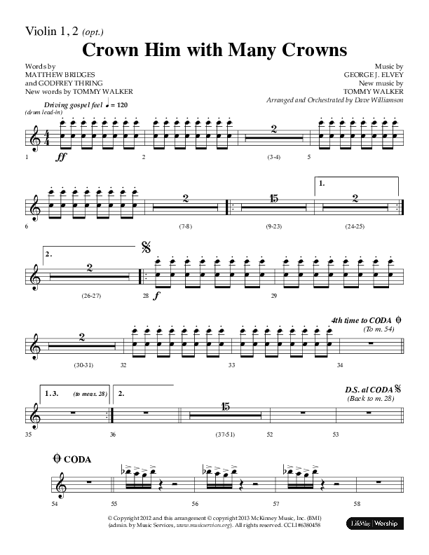 Crown Him With Many Crowns (Choral Anthem SATB) Violin Sheet Music PDF (Lifeway Choral / Arr ...