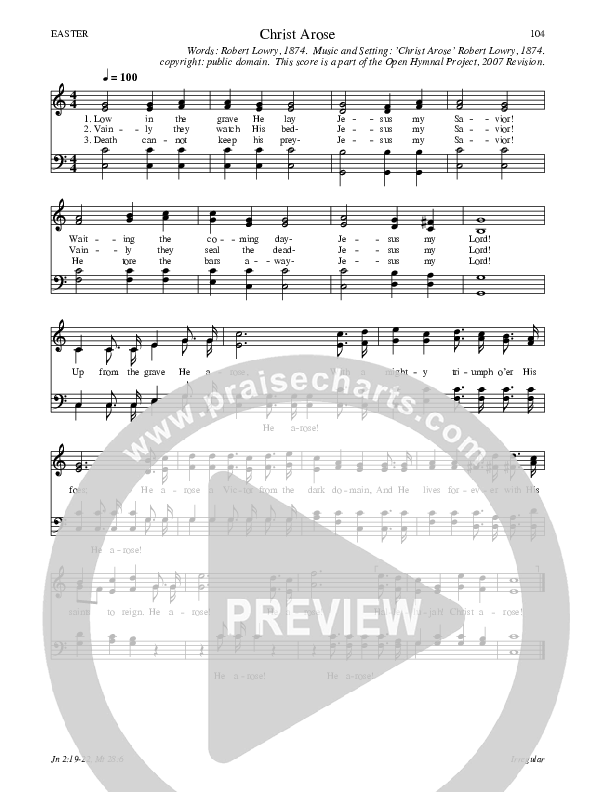 Christ Arose Hymn Sheet (Traditional Hymn) - PraiseCharts