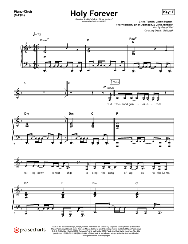 Holy Forever Sheet Music PDF (Bethel Music) - PraiseCharts Holy Forever Sheet Music PDF (Bethel Music) - PraiseCharts