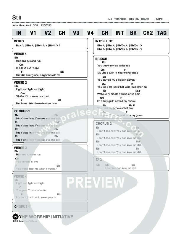 Still Chords PDF (The Worship Initiative / Dinah Wright) - PraiseCharts
