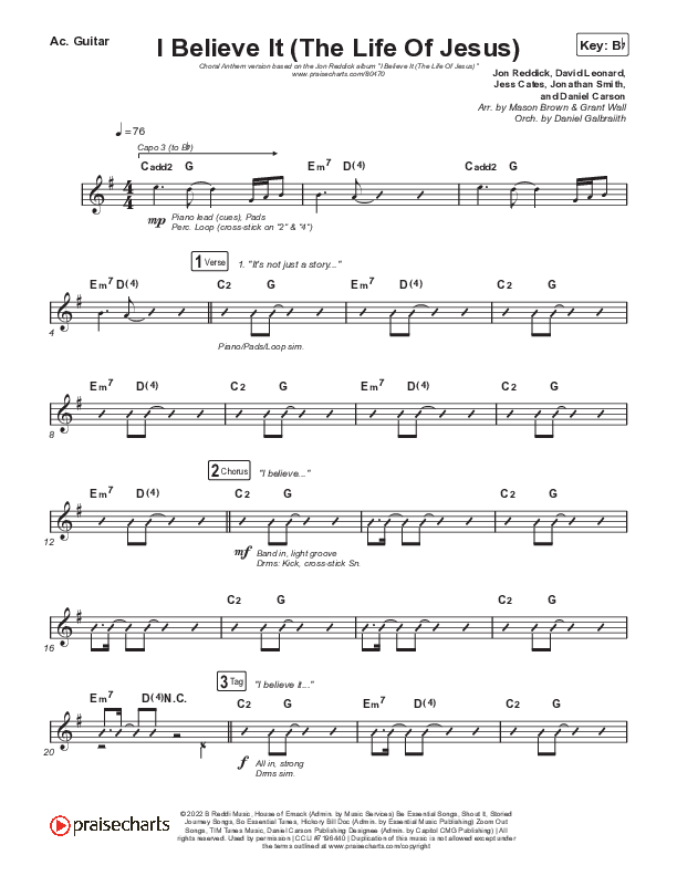 I Believe It The Life Of Jesus Choral Anthem Satb Acoustic Guitar