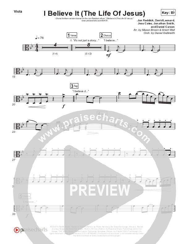 I Believe It The Life Of Jesus Choral Anthem Satb Viola Sheet Music