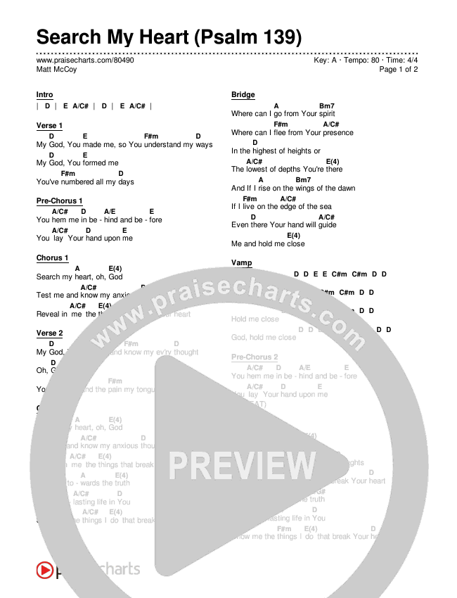 Search My Heart (Psalm 139) Chords PDF (Matt McCoy) - PraiseCharts
