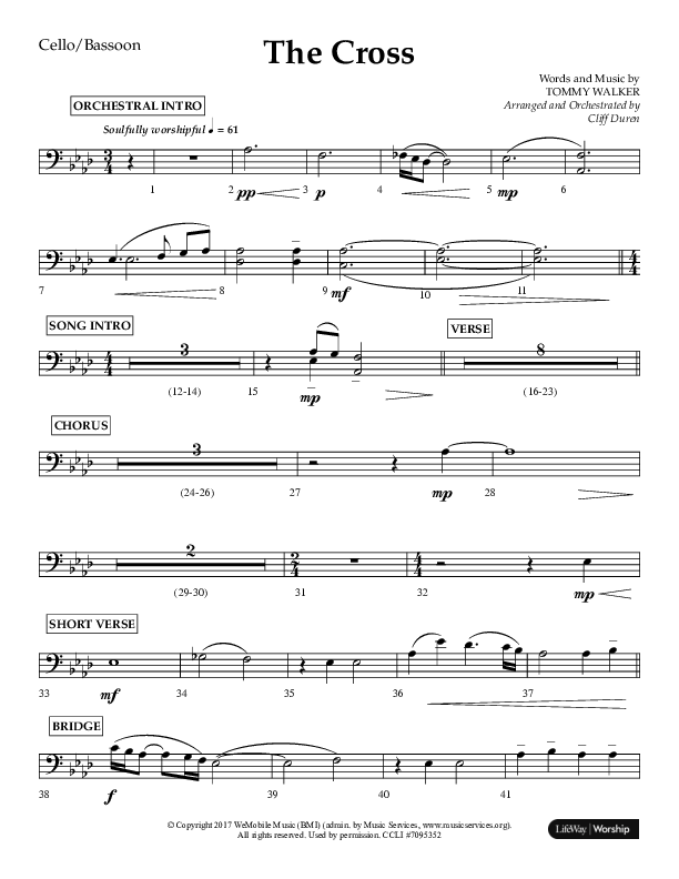 The Cross (Choral Anthem SATB) Cello Sheet Music PDF (Lifeway Choral / Arr. Cliff Duren ...