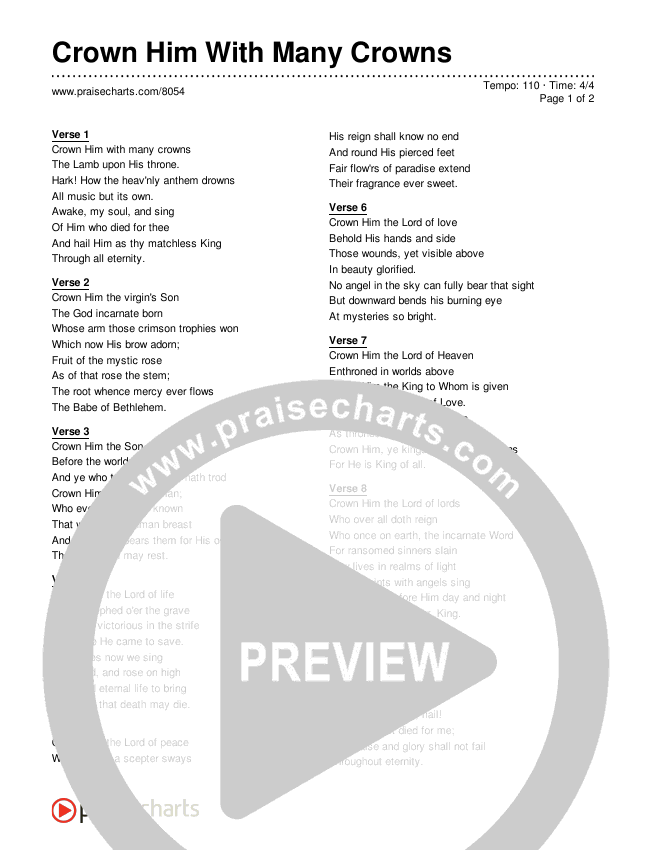 Crown Him With Many Crowns Chords PDF (Traditional Hymn) - PraiseCharts