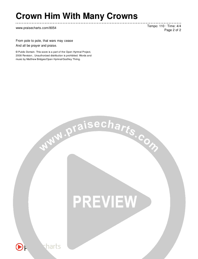 Crown Him With Many Crowns Chords Pdf Traditional Hymn Praisecharts