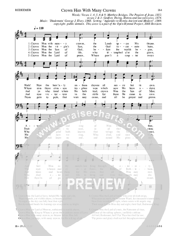 Crown Him With Many Crowns Hymn Sheet (Traditional Hymn) - PraiseCharts