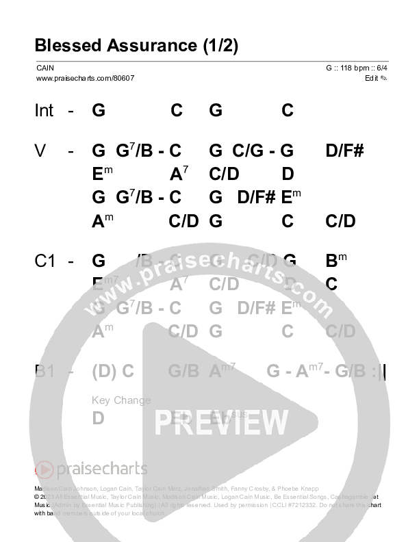 Blessed Assurance Live Free Chords Pdf Cain David Leonard