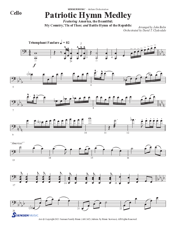 Patriotic Hymn Medley (Choral Anthem SATB) Cello Sheet Music PDF ...