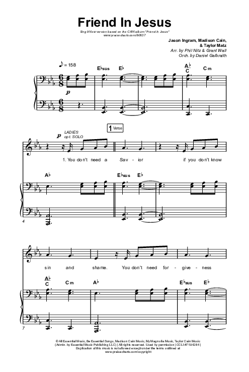 Friend In Jesus (Sing It Now) Octavo Sheet Music PDF (CAIN / Arr. Phil Nitz) - PraiseCharts
