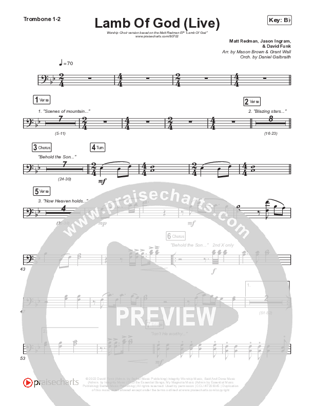 Lamb Of God (Worship Choir/SAB) Trombone Sheet Music PDF (Matt Redman / David Funk / Arr. Mason ...