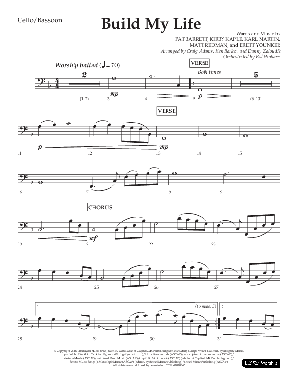 Build My Life (Choral Anthem SATB) Cello Sheet Music PDF (Lifeway Choral / Arr. Ken Barker / Arr ...
