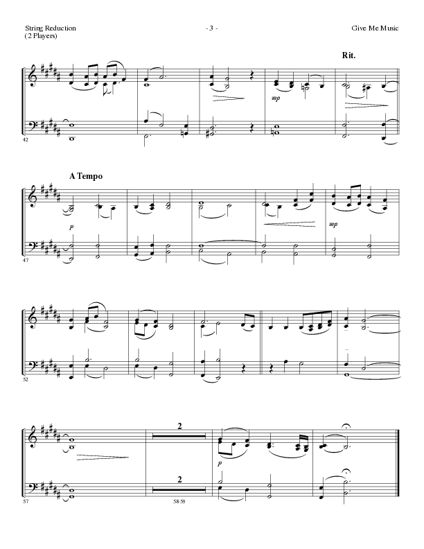 Give Me Music (Choral Anthem SATB) String Reduction Sheet Music PDF (Lillenas Choral / Arr ...