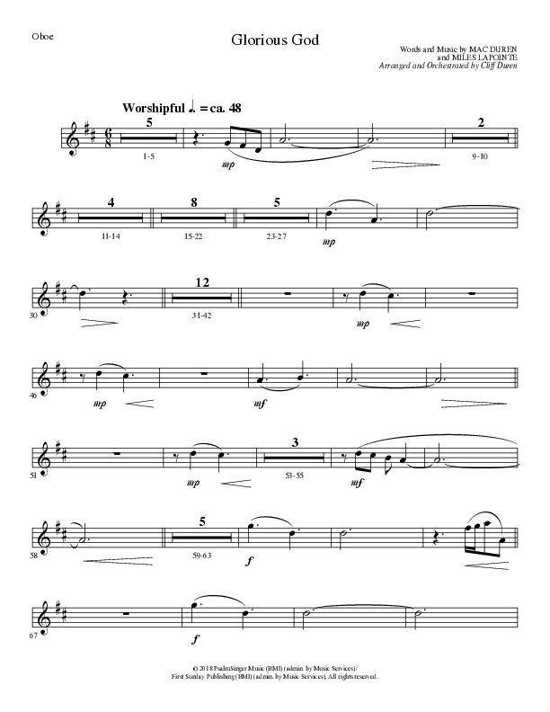 Glorious God (Choral Anthem SATB) Oboe Sheet Music PDF (Lillenas Choral / Arr. Cliff Duren ...
