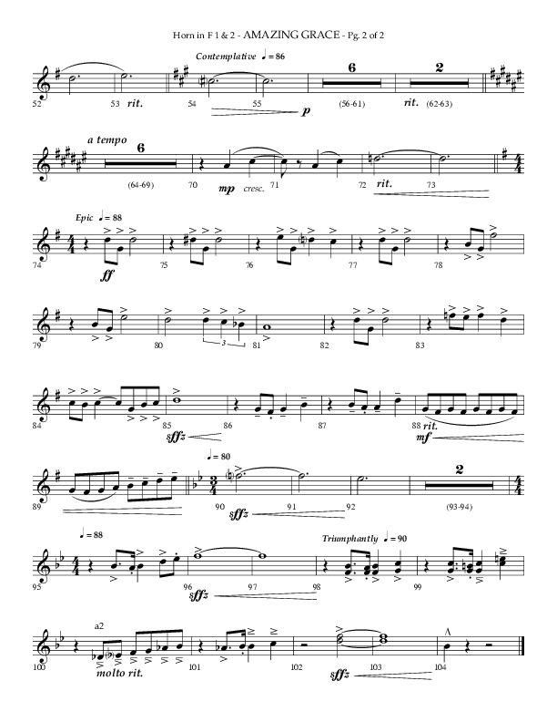 Amazing Grace (Choral Anthem SATB) French Horn Sheet Music PDF (Lifeway ...