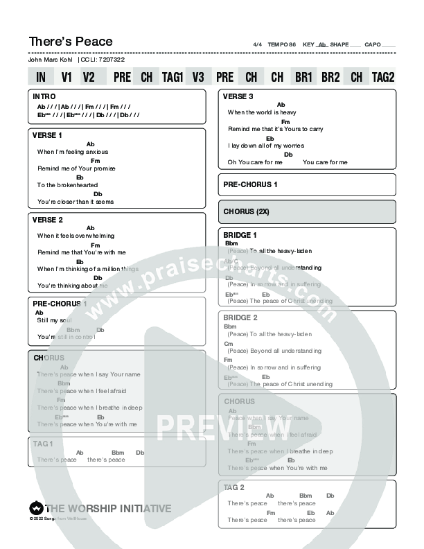 There's Peace Chords PDF (John Marc Kohl) - PraiseCharts