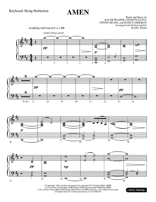 Amen (Choral Anthem SATB) String Reduction Sheet Music PDF (Lifeway Choral / Arr. Bradley Knight ...