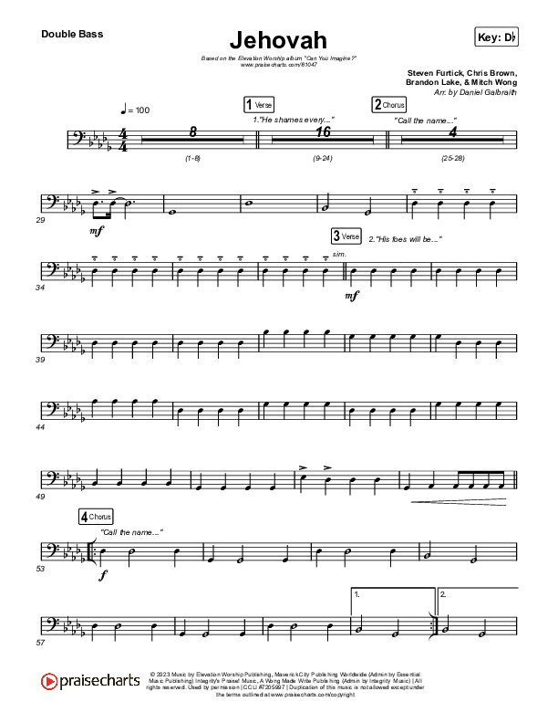Jehovah String Bass Sheet Music Pdf Elevation Worship Chris Brown