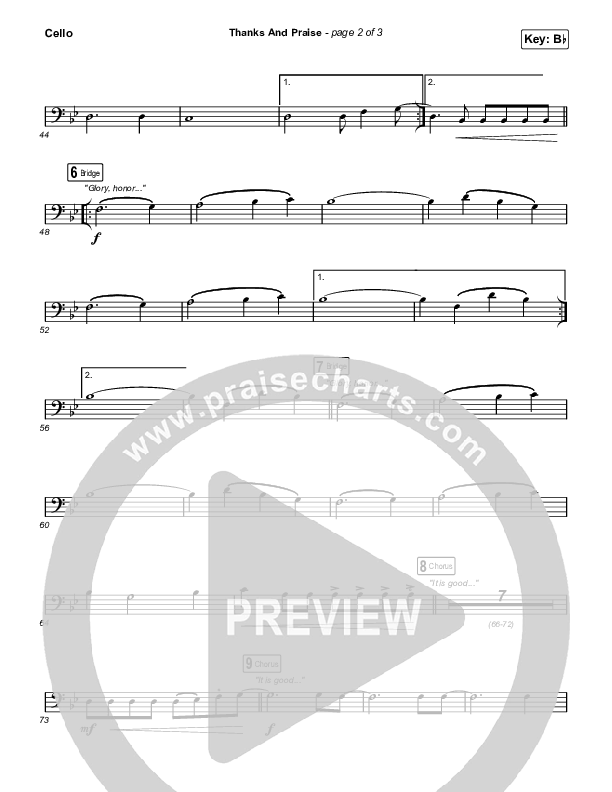 Thanks And Praise (Live) Cello Sheet Music PDF (Songs From The Soil ...