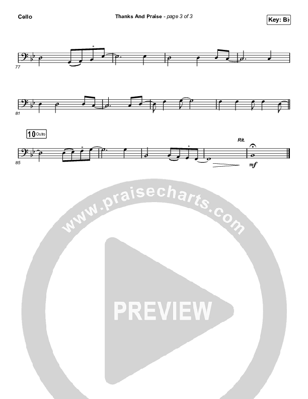 Thanks And Praise (Live) Cello Sheet Music PDF (Songs From The Soil ...