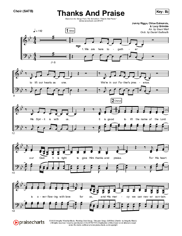 Thanks And Praise (Live) Choir Sheet Music PDF (Songs From The Soil ...