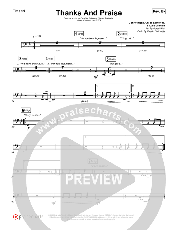 Thanks And Praise (Live) Timpani Sheet Music PDF (Songs From The Soil ...