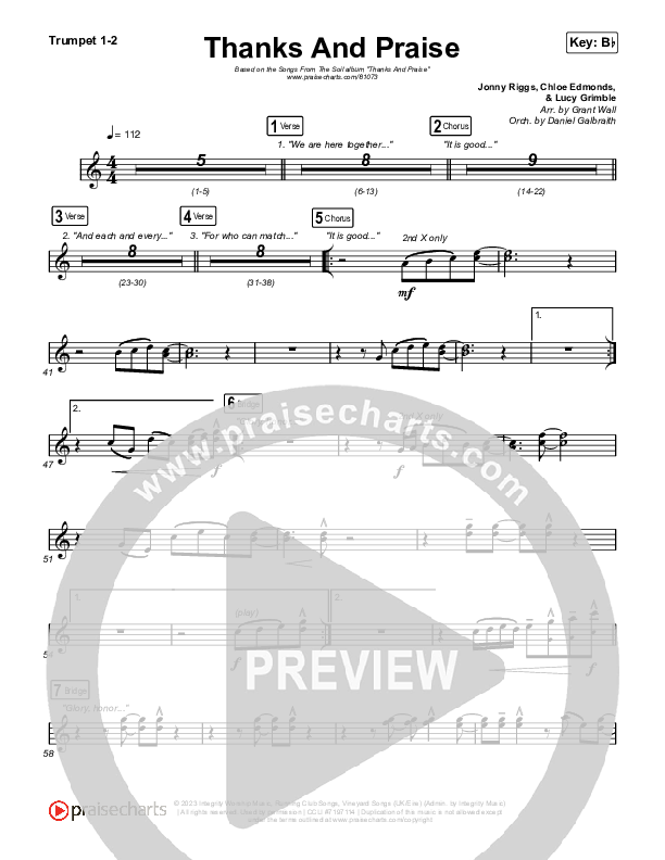 Thanks And Praise (Live) Trumpet Sheet Music PDF (Songs From The Soil ...