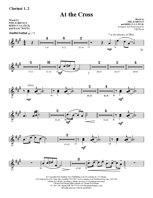 At The Cross (Choral Anthem SATB) Clarinet Sheet Music PDF (Lifeway Choral / Arr. Cliff Duren ...