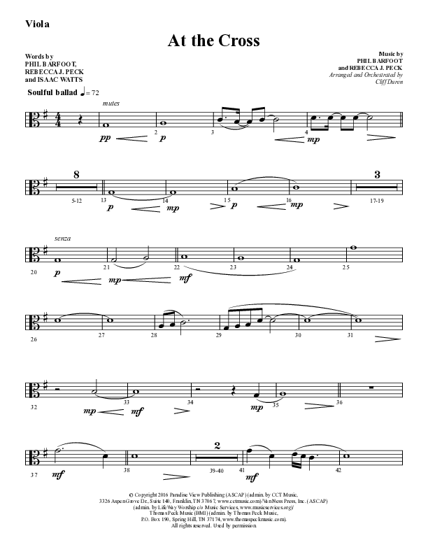 At The Cross (Choral Anthem SATB) Viola Sheet Music PDF (Lifeway Choral / Arr. Cliff Duren ...