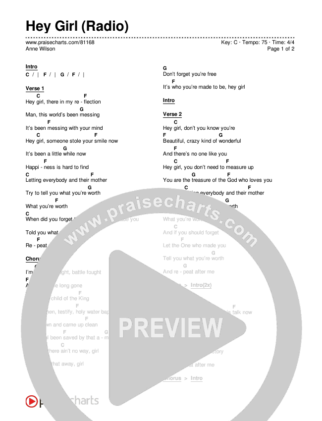 Hey Girl (Radio) Chords PDF (Anne Wilson) - PraiseCharts