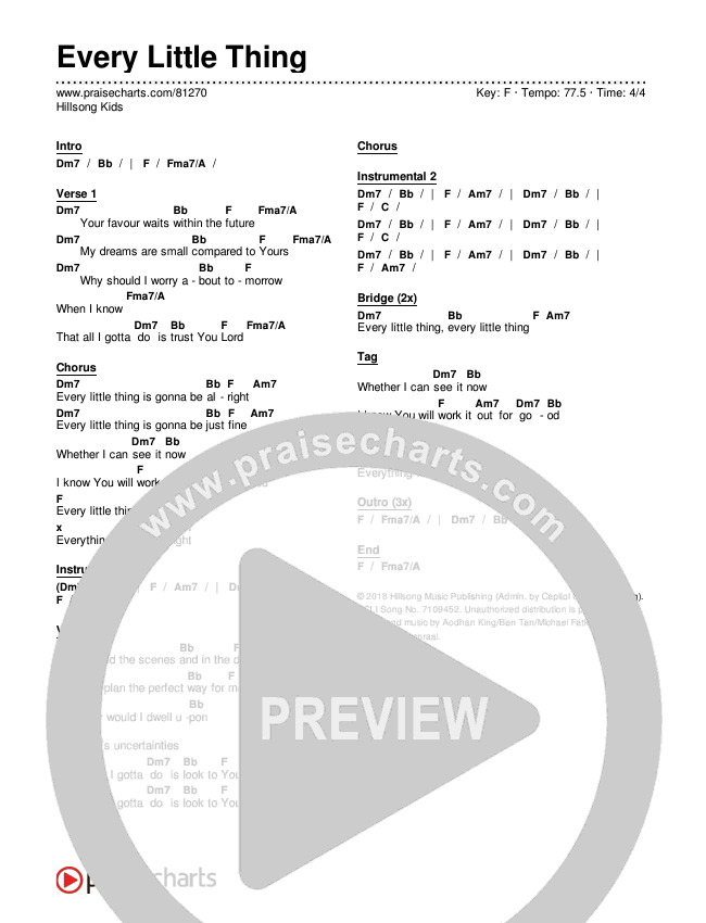 Every Little Thing Chords PDF (Hillsong Kids) - PraiseCharts Every Little Thing Chords PDF (Hillsong Kids) - PraiseCharts