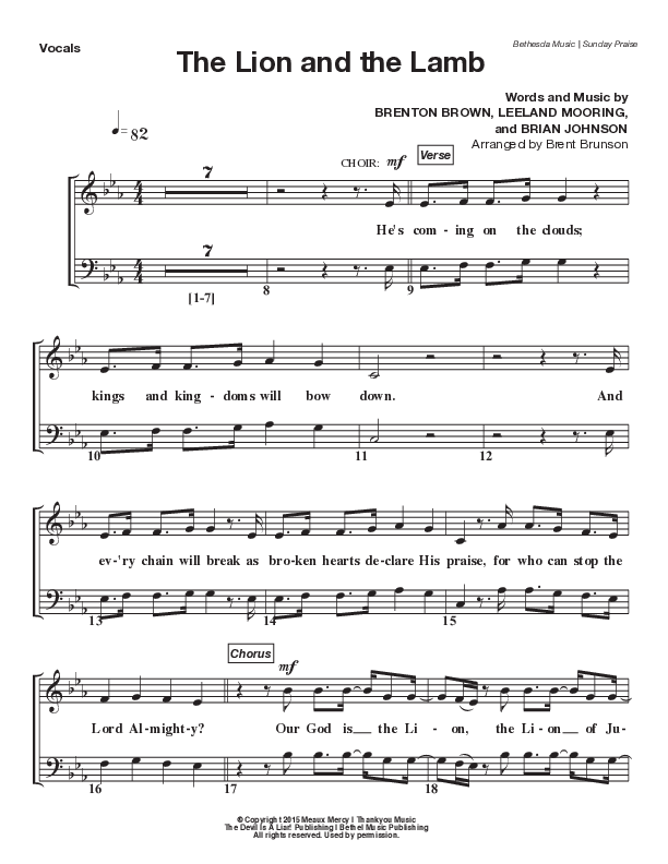 The Lion And The Lamb (Live) Choir Sheet Music PDF (Bethesda Music ...